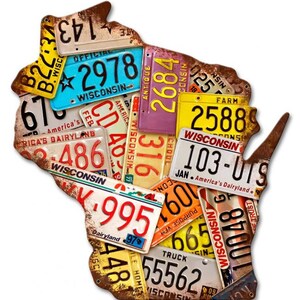 Wisconsin License Plate Map Metal Art Sign American Made - Etsy