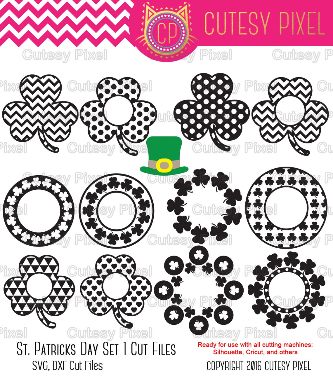 St. Patricks Day Monogram Frames Svg Cutting File, Shamrock SVG, DXF ...
