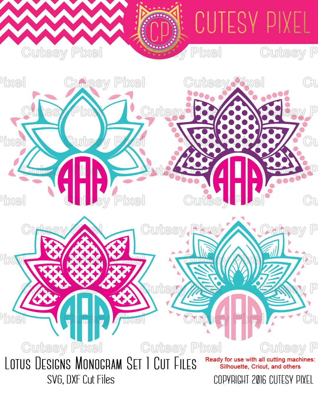 Lotus Monogram Frames Svg Cutting File, Lotus Designs SVG, DXF, Cricut ...