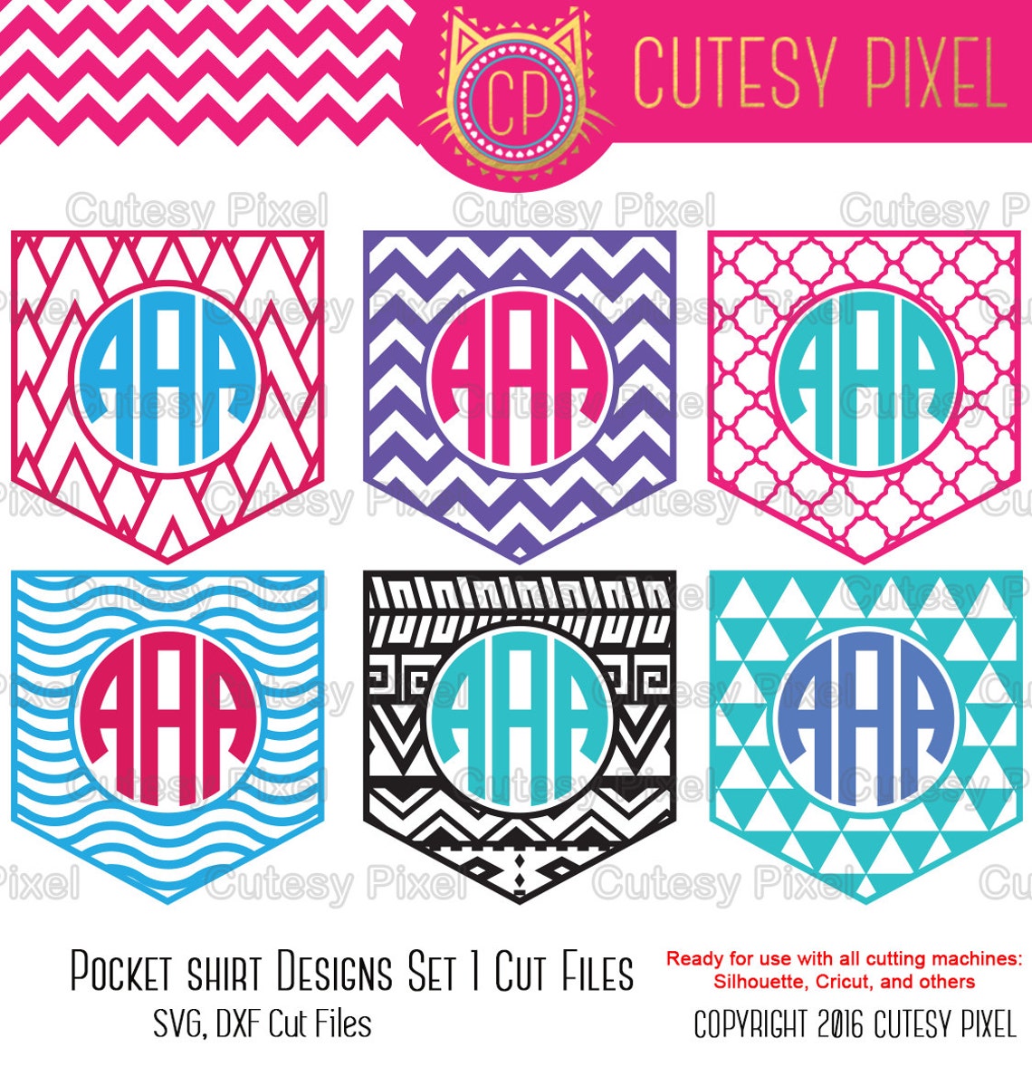 7 Pocket Shirt Monogram Svg cutting file pocket Designs SVG | Etsy