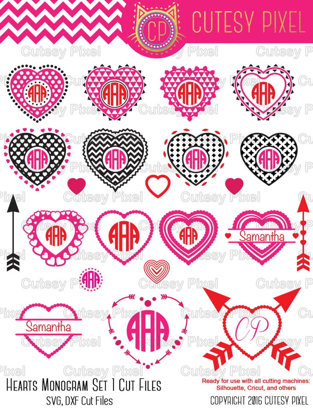 Hearts Monogram Frames Svg Cutting File, SVG, DXF, Cricut Design Space ...