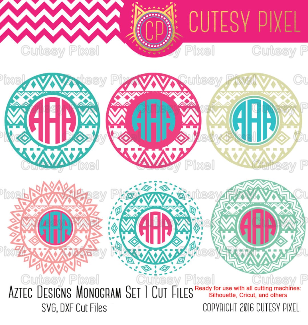 Aztec Circle Monogram Frames Svg Cutting File, Aztec Designs SVG, DXF ...