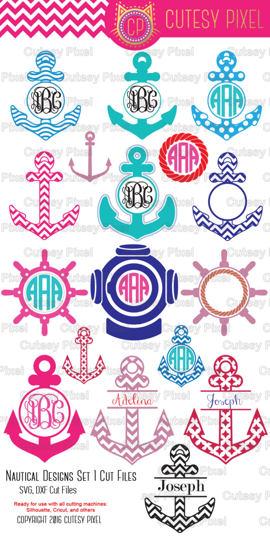 Nautical Monogram Frames Svg Cutting File Anchors Designs | Etsy