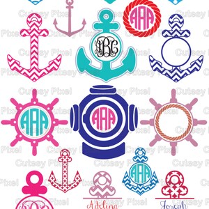 Nautical Monogram Frames Svg Cutting File, Anchors Designs SVG, DXF ...
