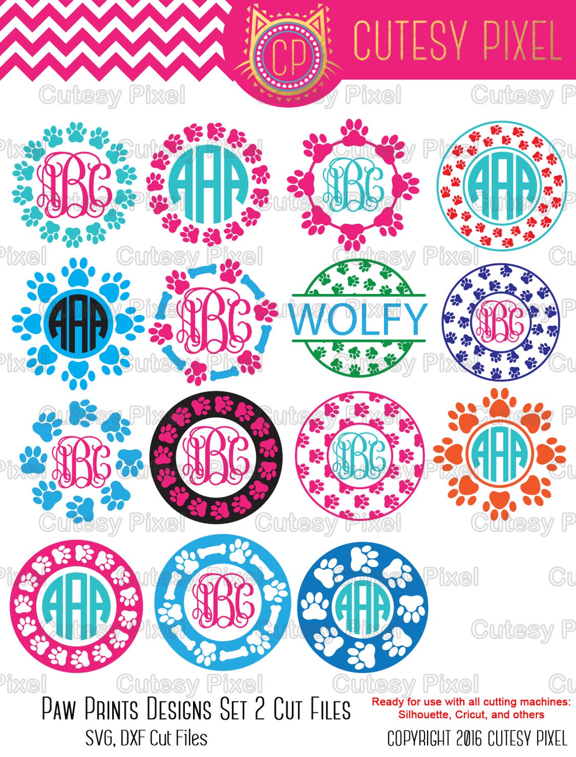 Paw Print Monogram Svg Cutting File, Paw Print ,animlas Svg, Designs ...