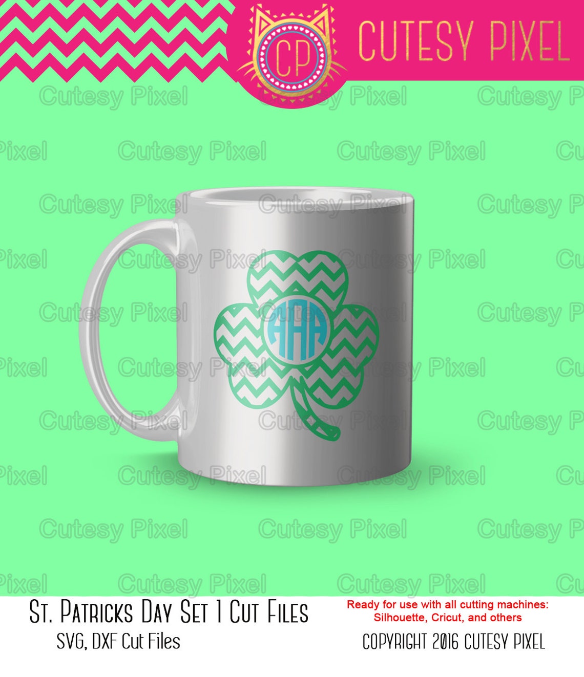 St. Patricks Day Monogram Frames Svg Cutting File, Shamrock SVG, DXF ...