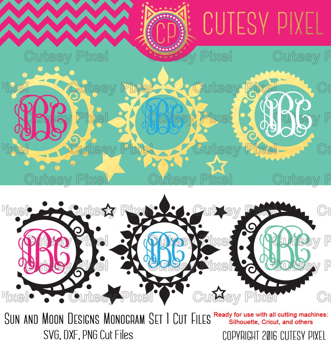 Sun and Moon Monogram Frames Svg Cutting File, Sun and Moon Designs SVG ...