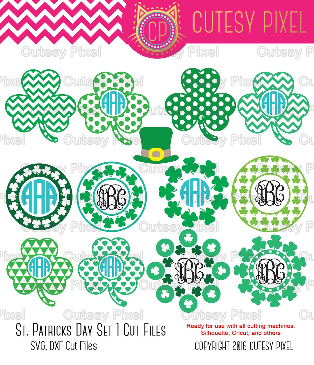 St. Patricks Day Monogram Frames Svg Cutting File, Shamrock SVG, DXF ...