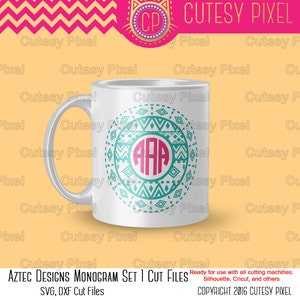 Aztec Circle Monogram Frames Svg Cutting File, Aztec Designs SVG, DXF ...