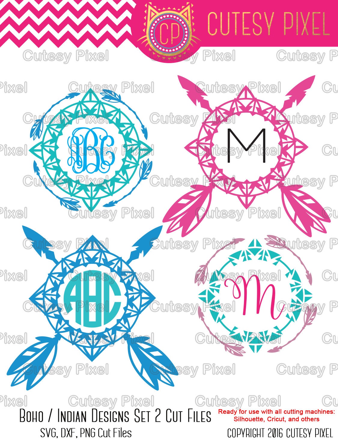 Boho/ Indian Arrow Monogram Frames Svg Cutting File Arrow - Etsy