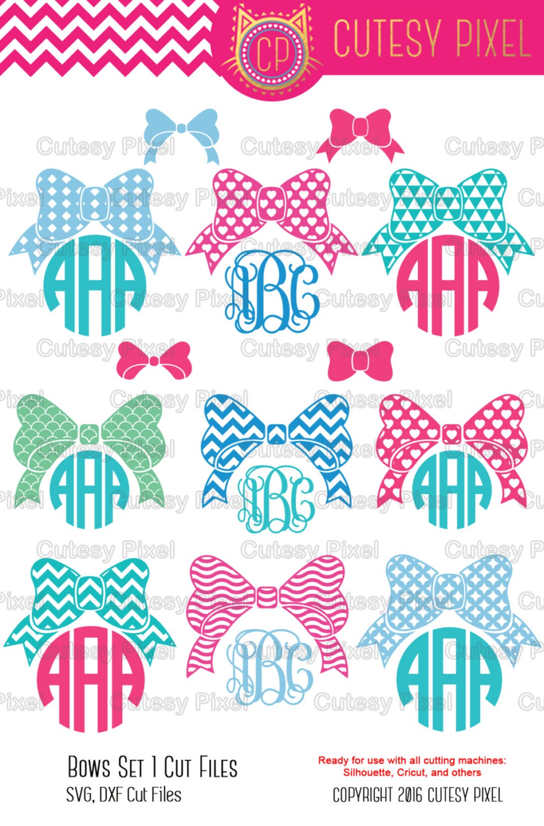 Bows Monogram Frames Svg Cutting File, Bow Designs SVG, DXF, Cricut ...