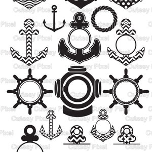 Nautical Monogram Frames Svg Cutting File, Anchors Designs SVG, DXF ...