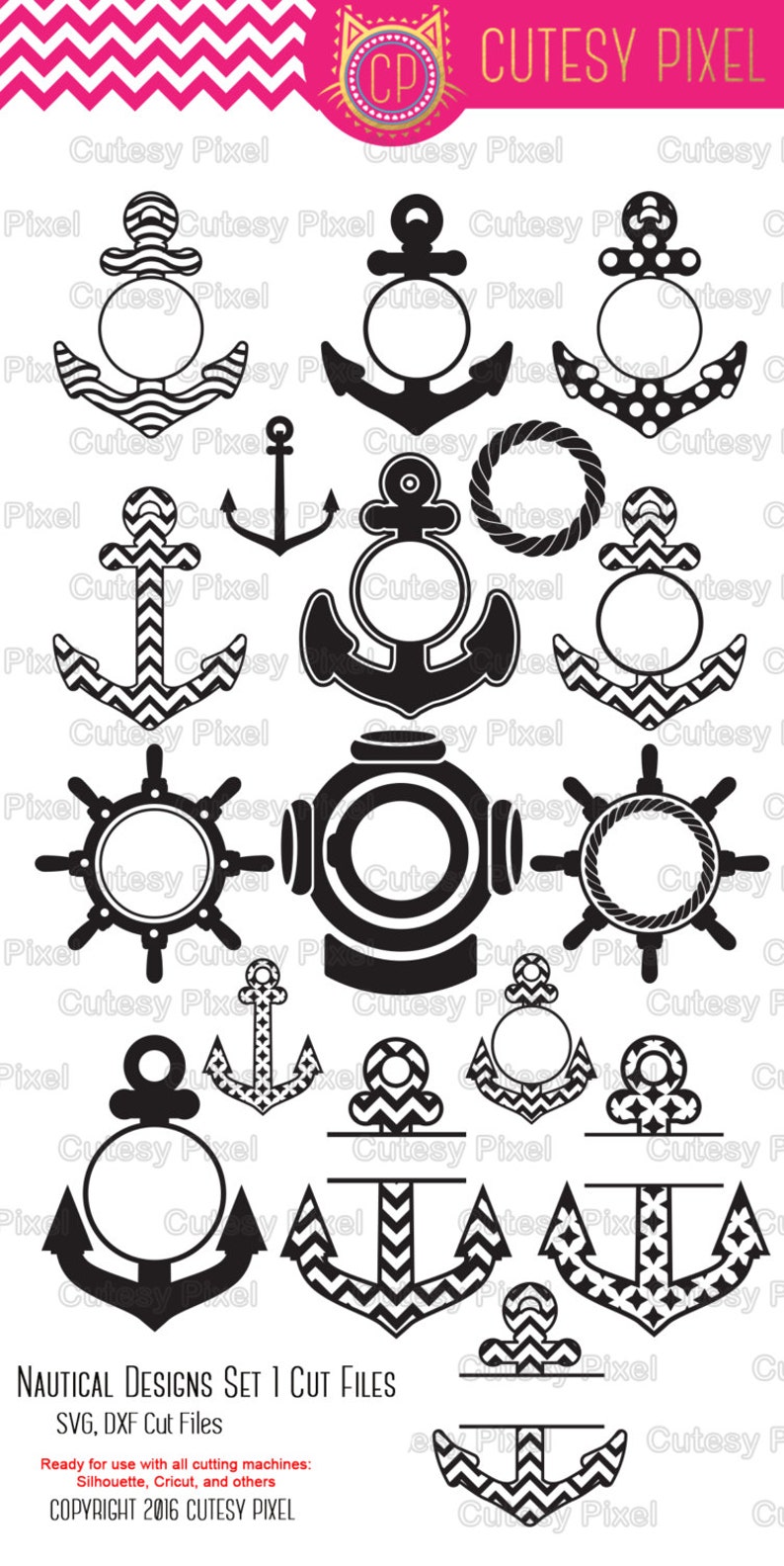 Nautical Monogram Frames Svg Cutting File Anchors Designs | Etsy