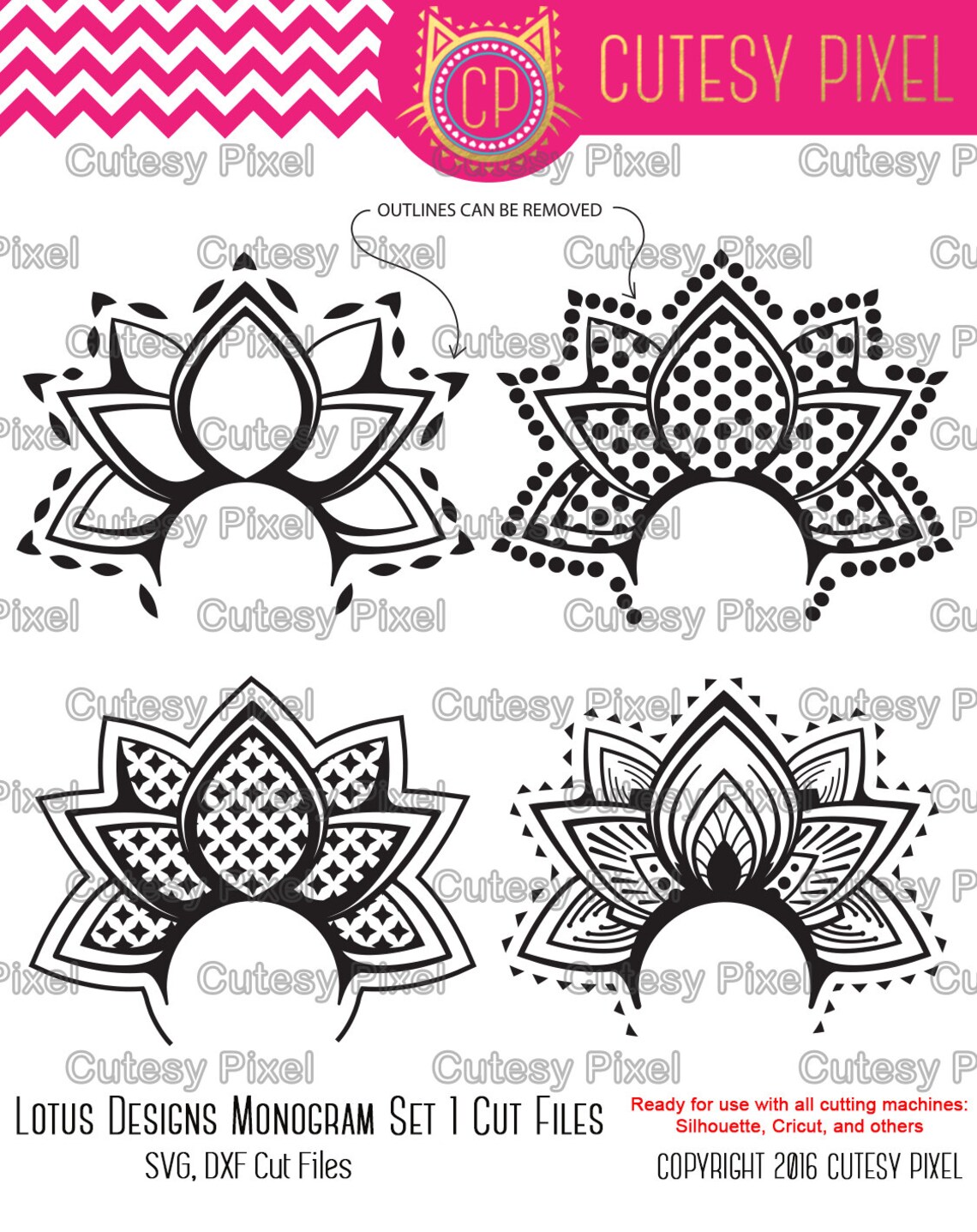 Lotus Monogram Frames Svg Cutting File, Lotus Designs SVG, DXF, Cricut ...