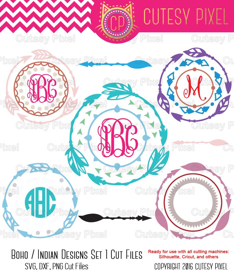 Boho/ Indian Arrow Monogram Frames Svg Cutting File Arrow - Etsy