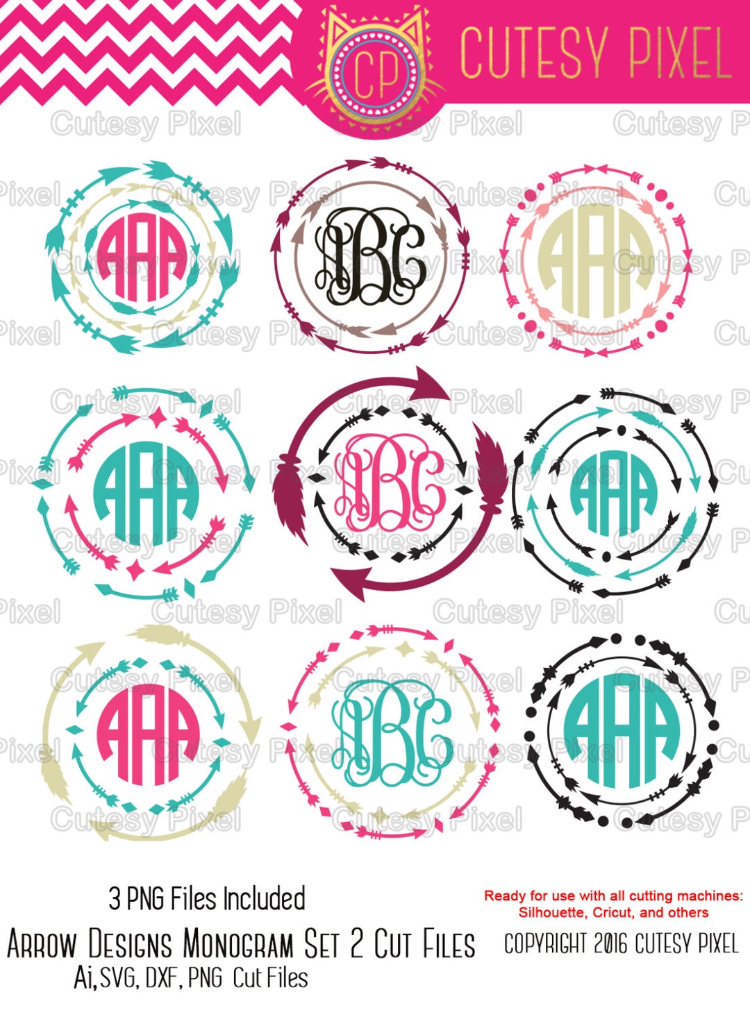 Arrow Monogram Frames, Svg Cutting File, Cool Arrow Designs SVG, DXF ...