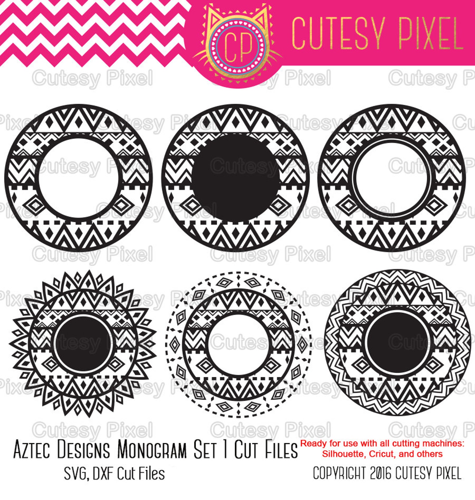 Aztec Circle Monogram Frames Svg Cutting File Aztec Designs - Etsy