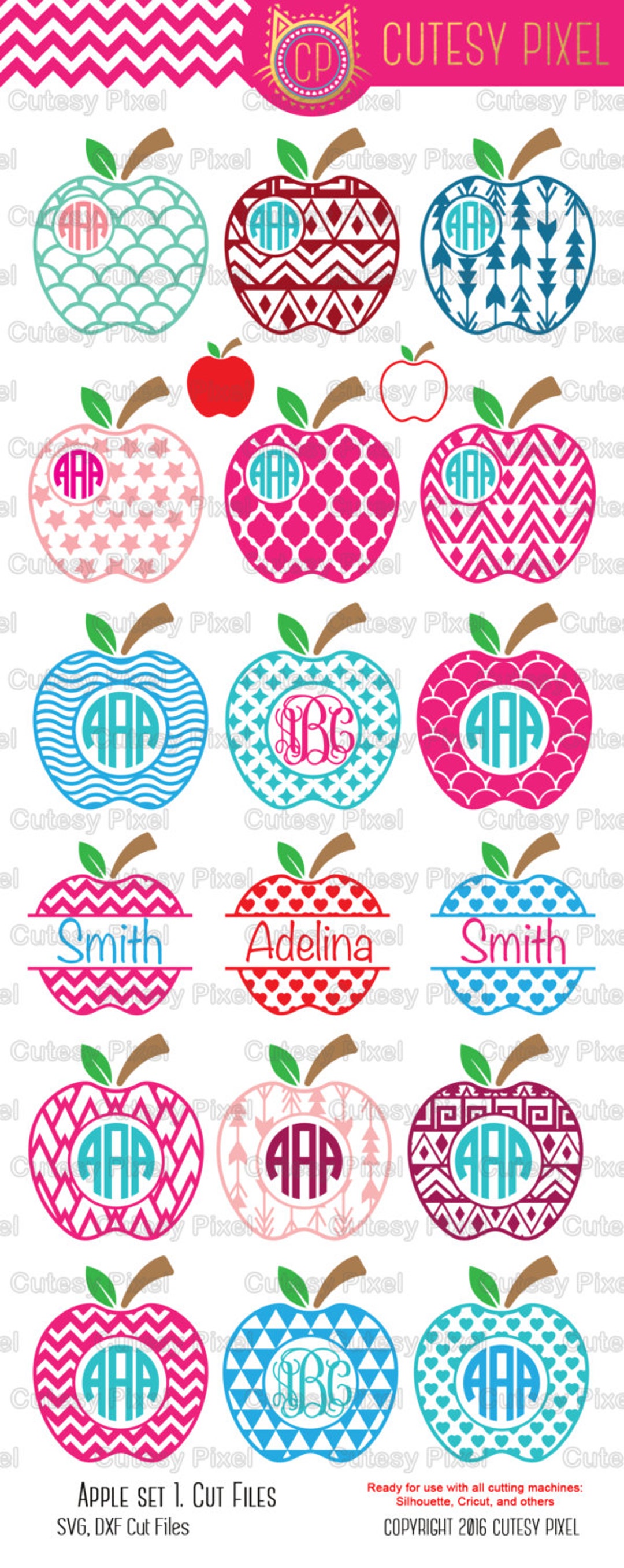 Apple Designs Monogram Frames Svg Cutting File, Apple SVG, DXF, Cricut ...