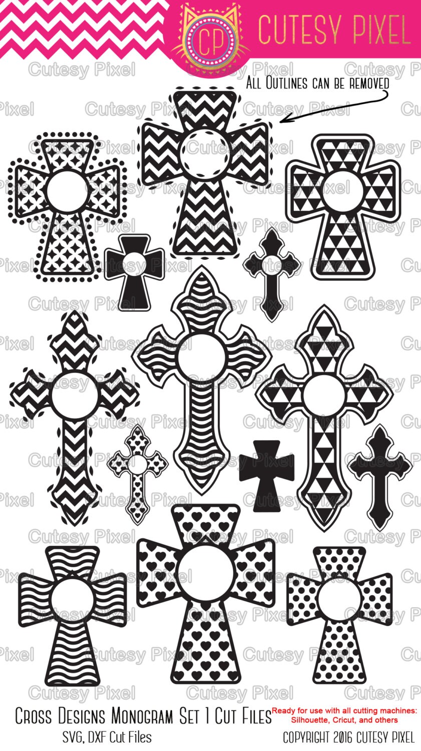 14 Cross Designs Monogram Frames Svg Cutting File Cross - Etsy