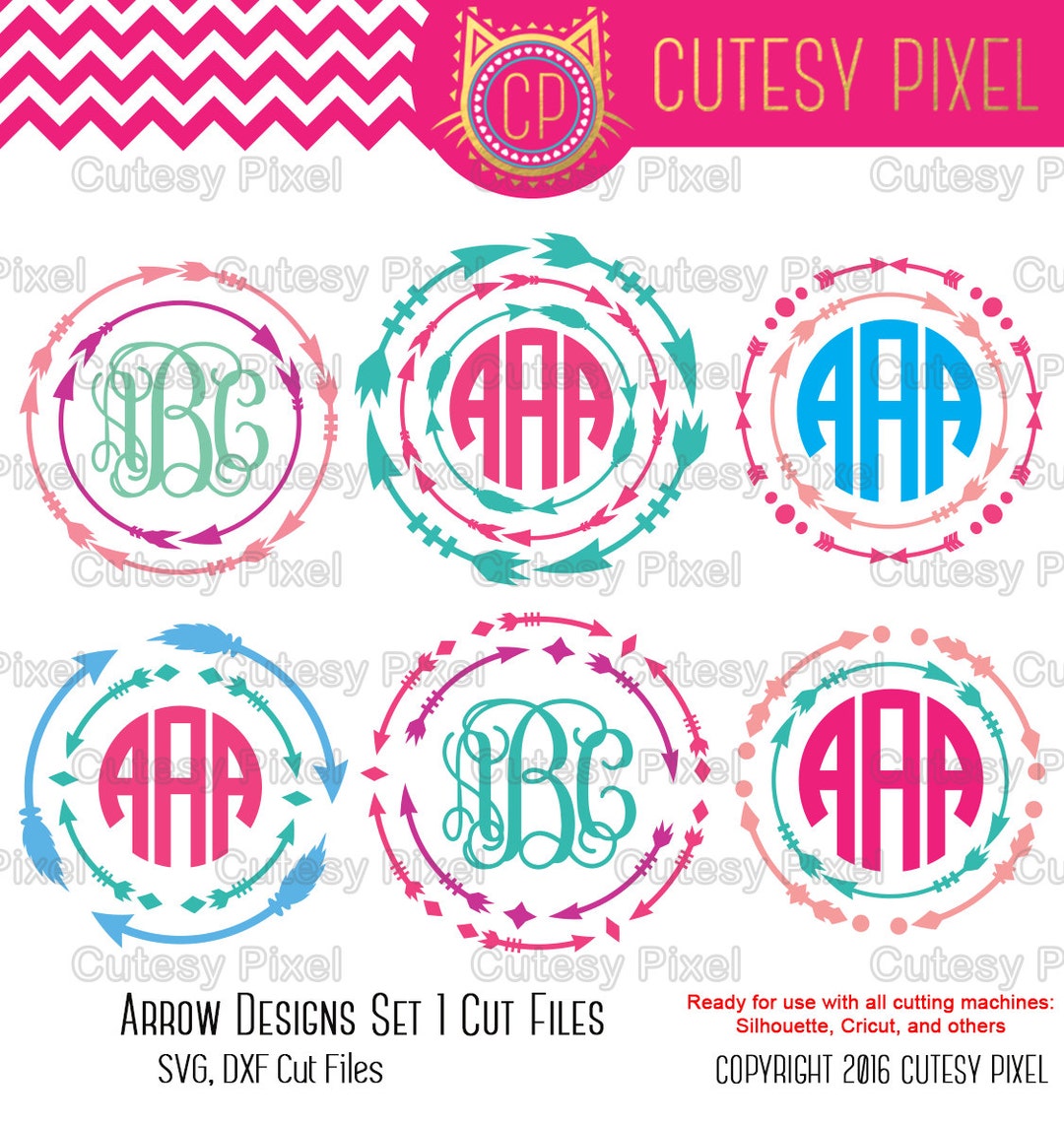 6 Arrow Monogram Frames Svg Cutting File, Arrow Designs SVG, DXF ...