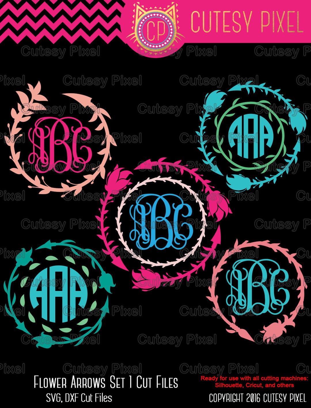 Flower Arrow Monogram Frames Svg Cutting File, Cricut Arrow Designs SVG ...