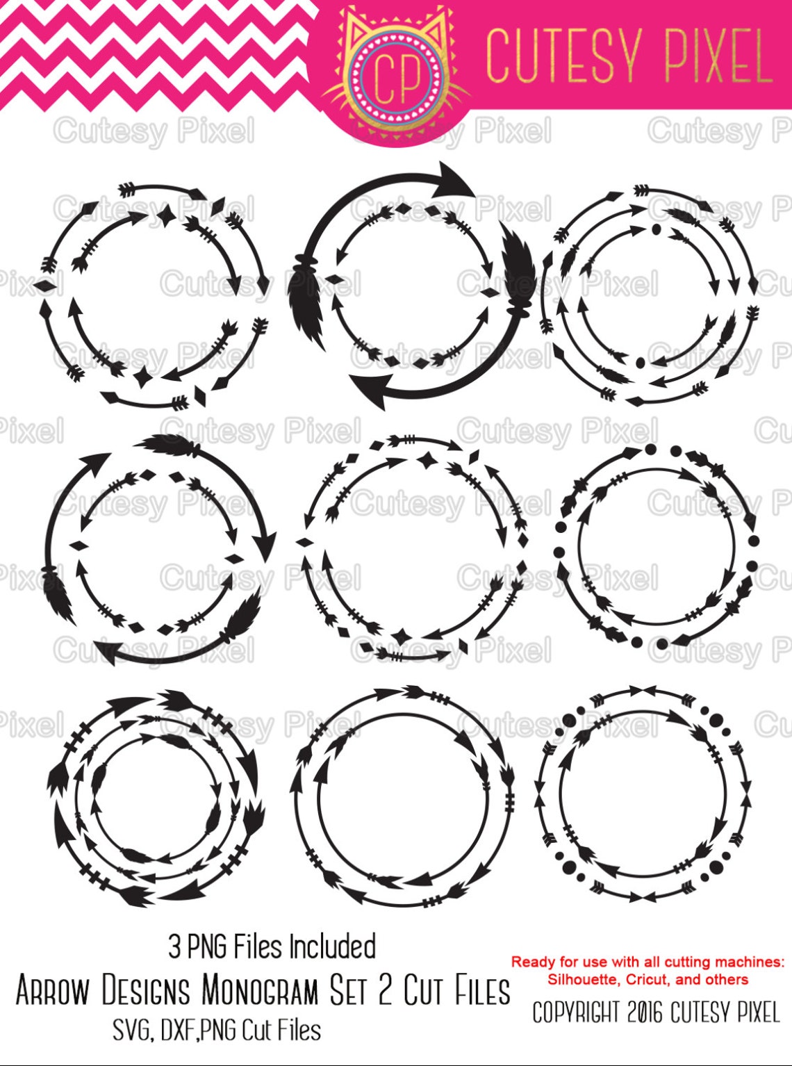 Arrow Monogram Frames, Svg Cutting File, Cool Arrow Designs SVG, DXF ...