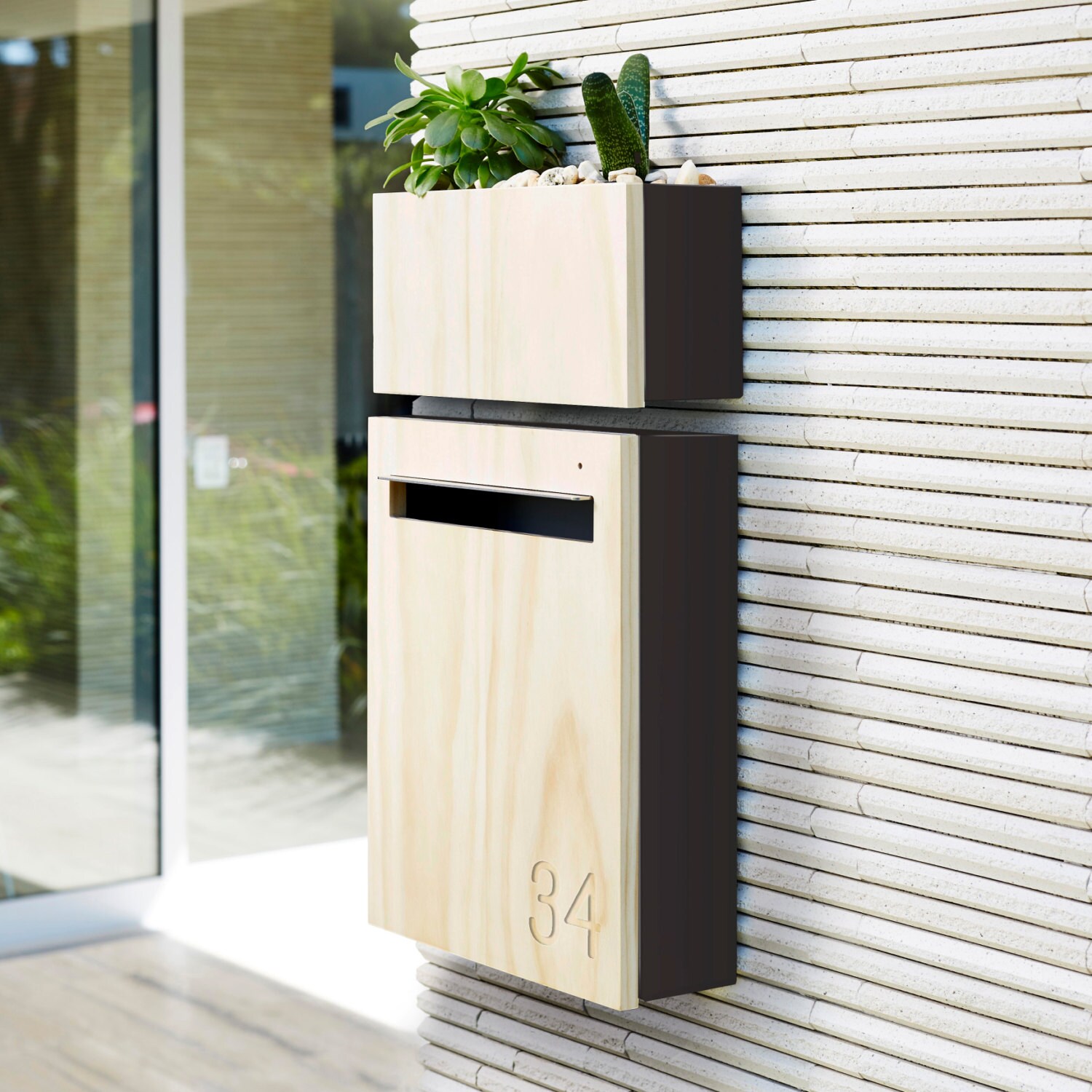 Modern Custom Mailbox With Wall Planter - Charcoal Powder Coated Body ...