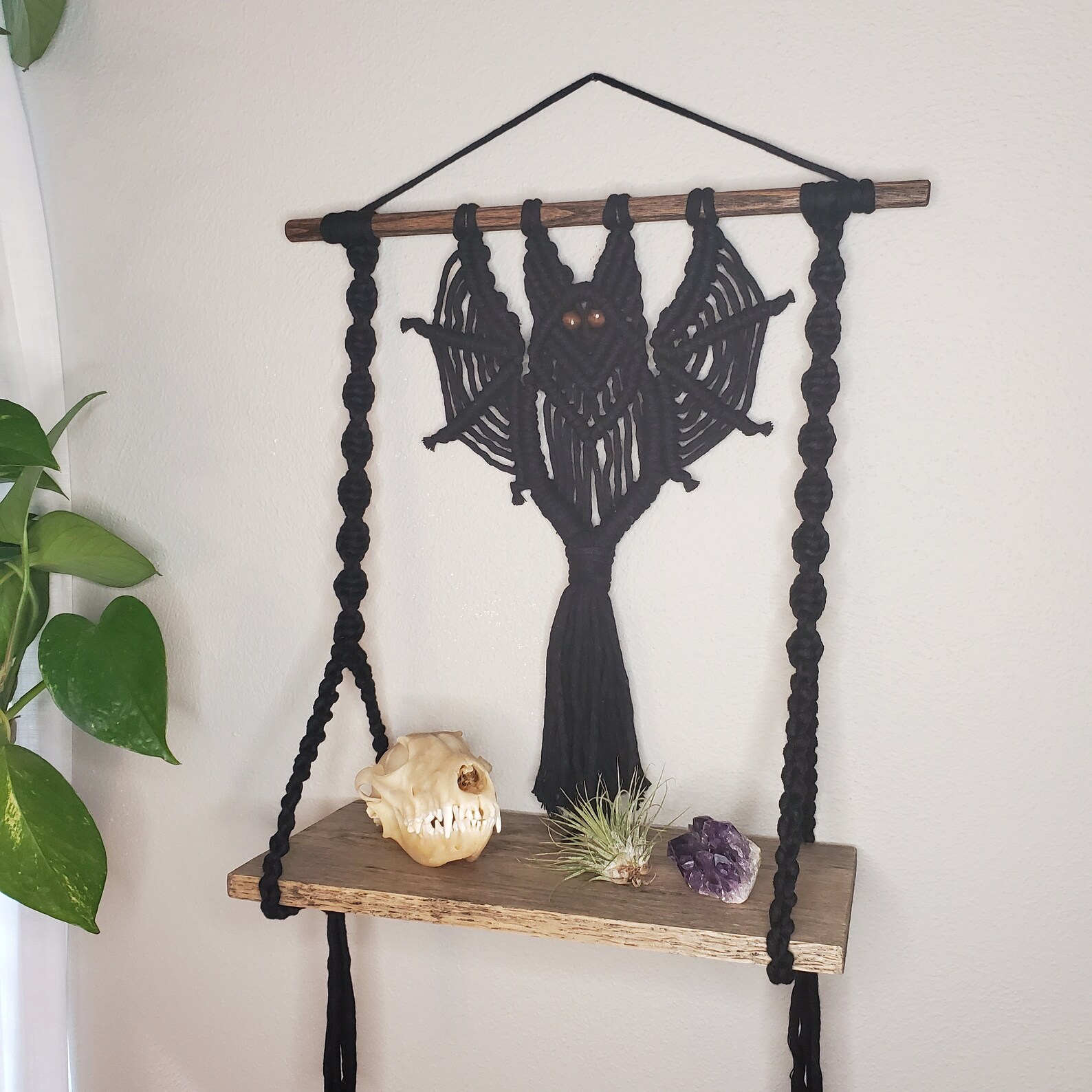 Hanging Bat Macrame Shelf Crystal Display Shelf Crystal - Etsy