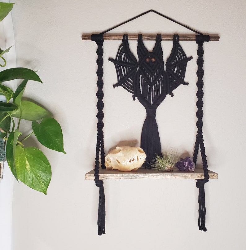 Hanging Bat Macrame Shelf Crystal Display Shelf Crystal - Etsy