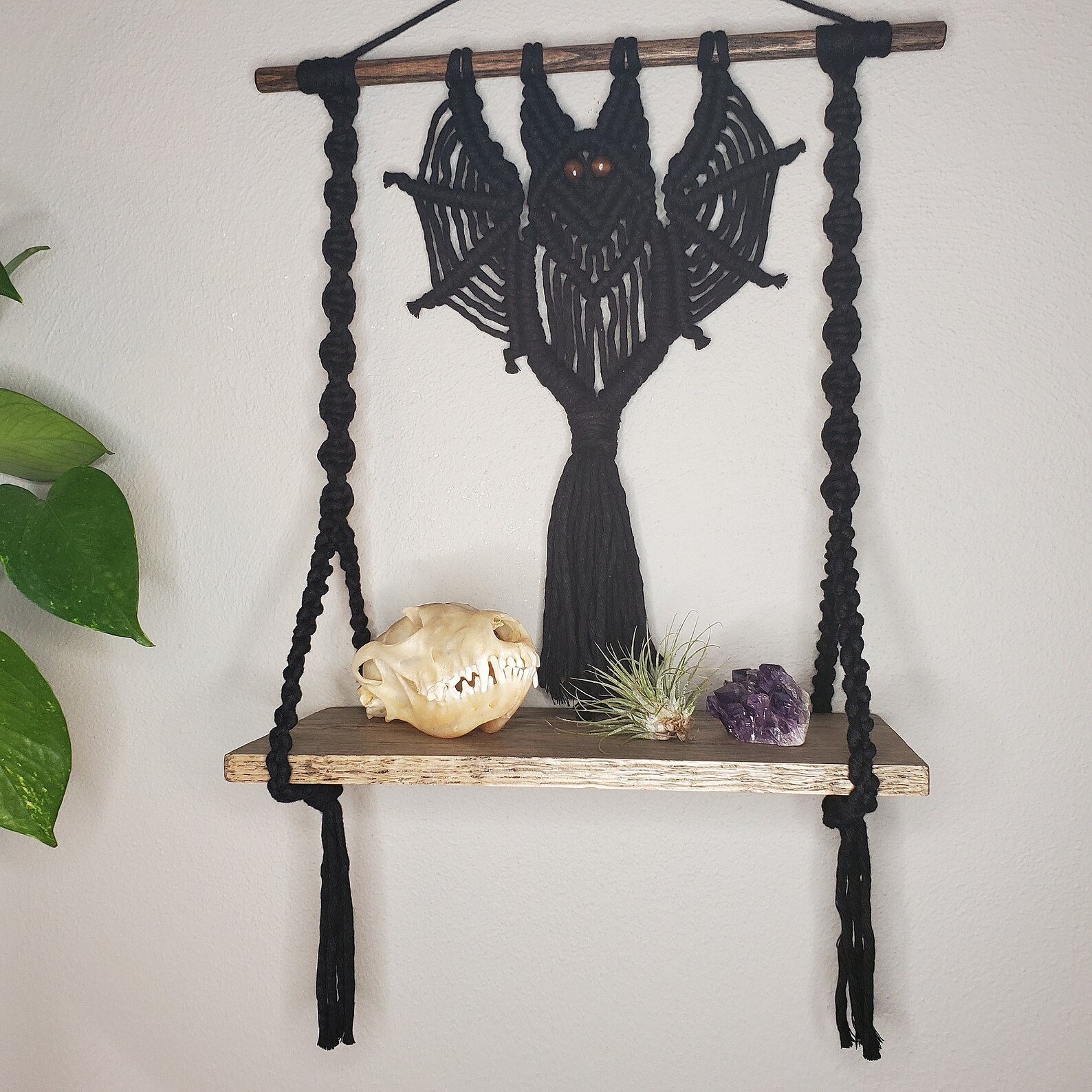 Hanging Bat Macrame Shelf Crystal Display Shelf Crystal - Etsy