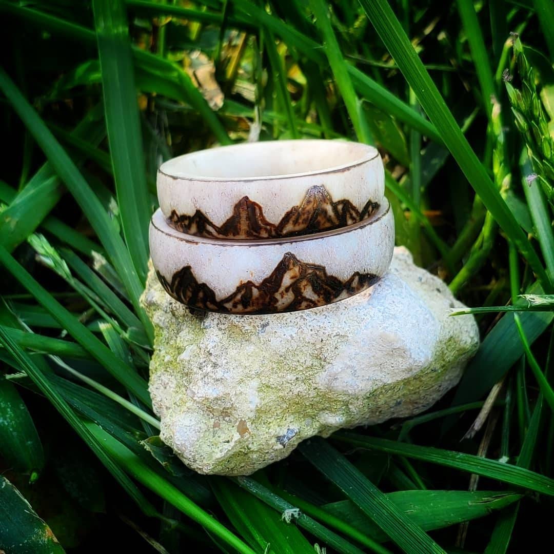 Deer Antler Ring With Mountain Pyrography | Mountain Ring | Deer Antler ...