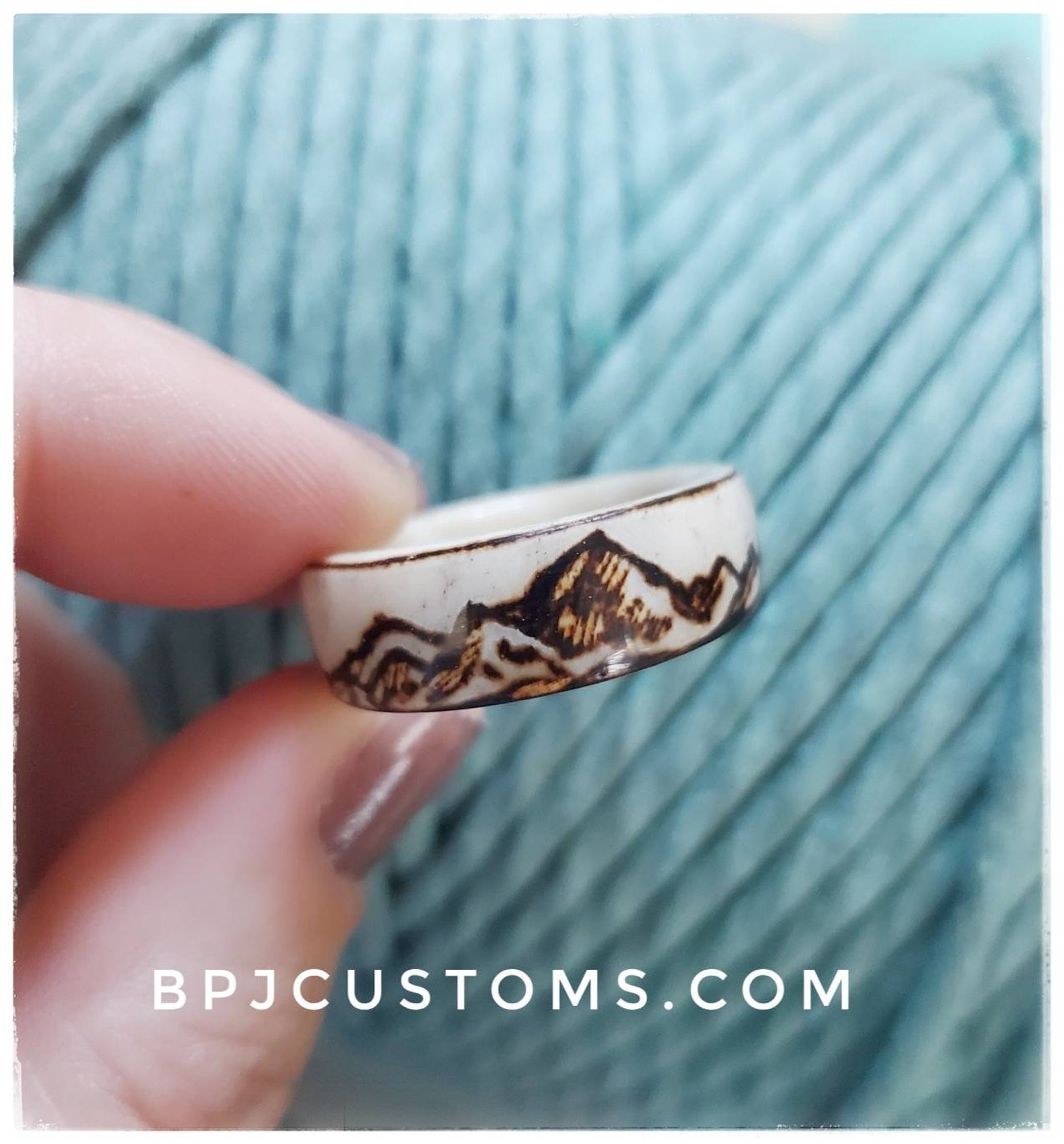 Deer Antler Ring With Mountain Pyrography | Mountain Ring | Deer Antler ...