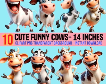 Funny Cow Png, Funny Cow Clip Art, Cool Cow Bundle, Emotional Cow ...
