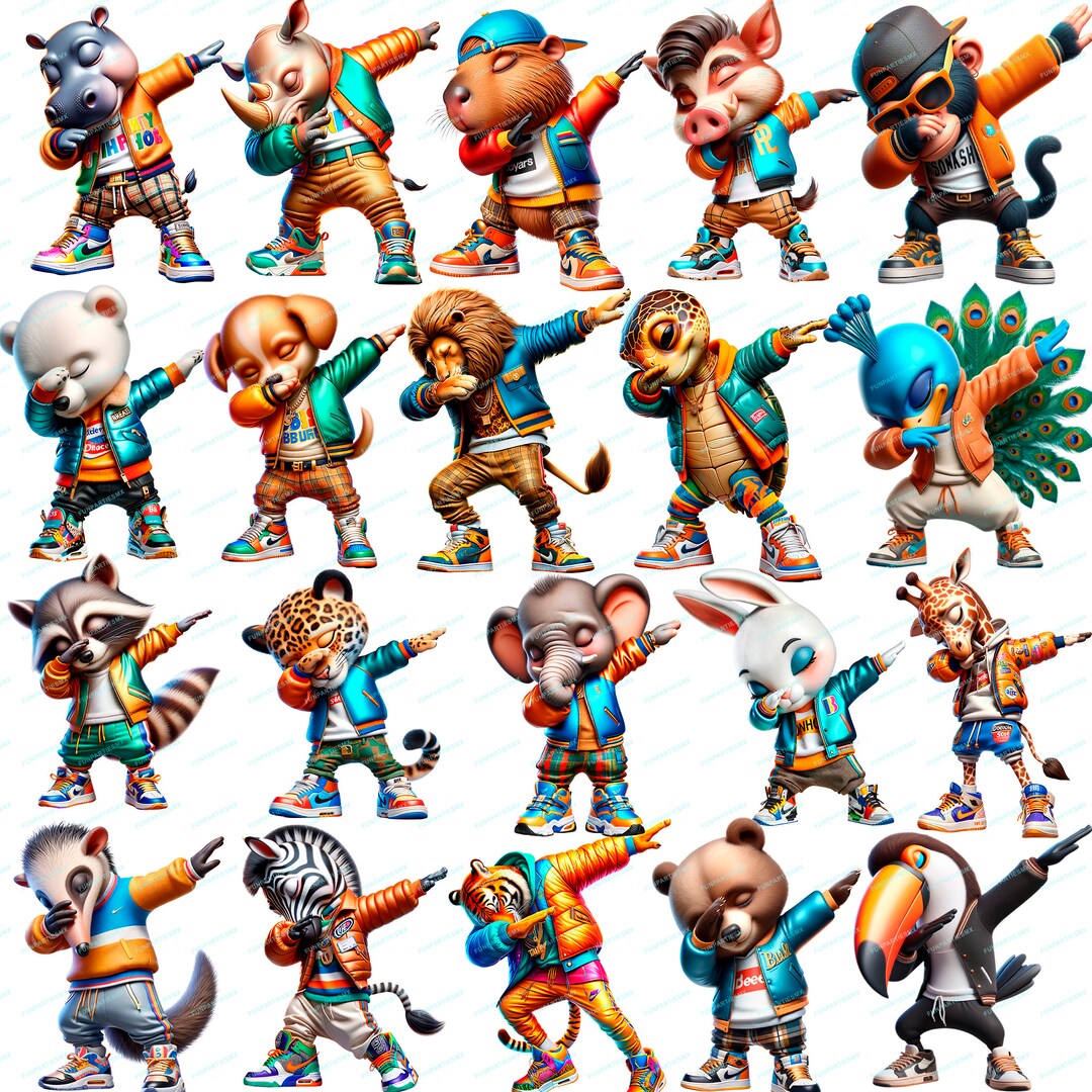 20 Jungle ANIMALS in DABBING Pose Clip Art Bundle, Png Transparent Back ...