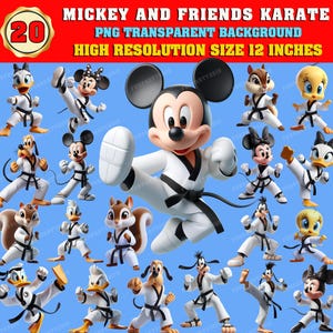 20 Cute TAEKWONDO Mickey and Friends KARATE Party Clipart Bundle, Png ...