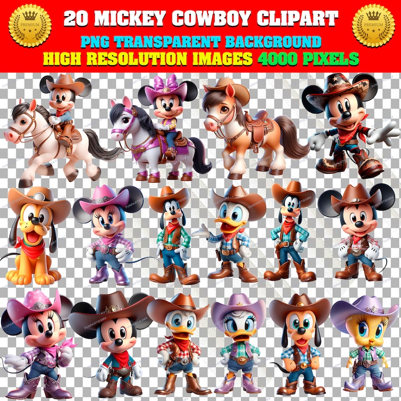 Mickey Cowboy Friends Clipart, Wild West Party PNG, Instant Download - Etsy
