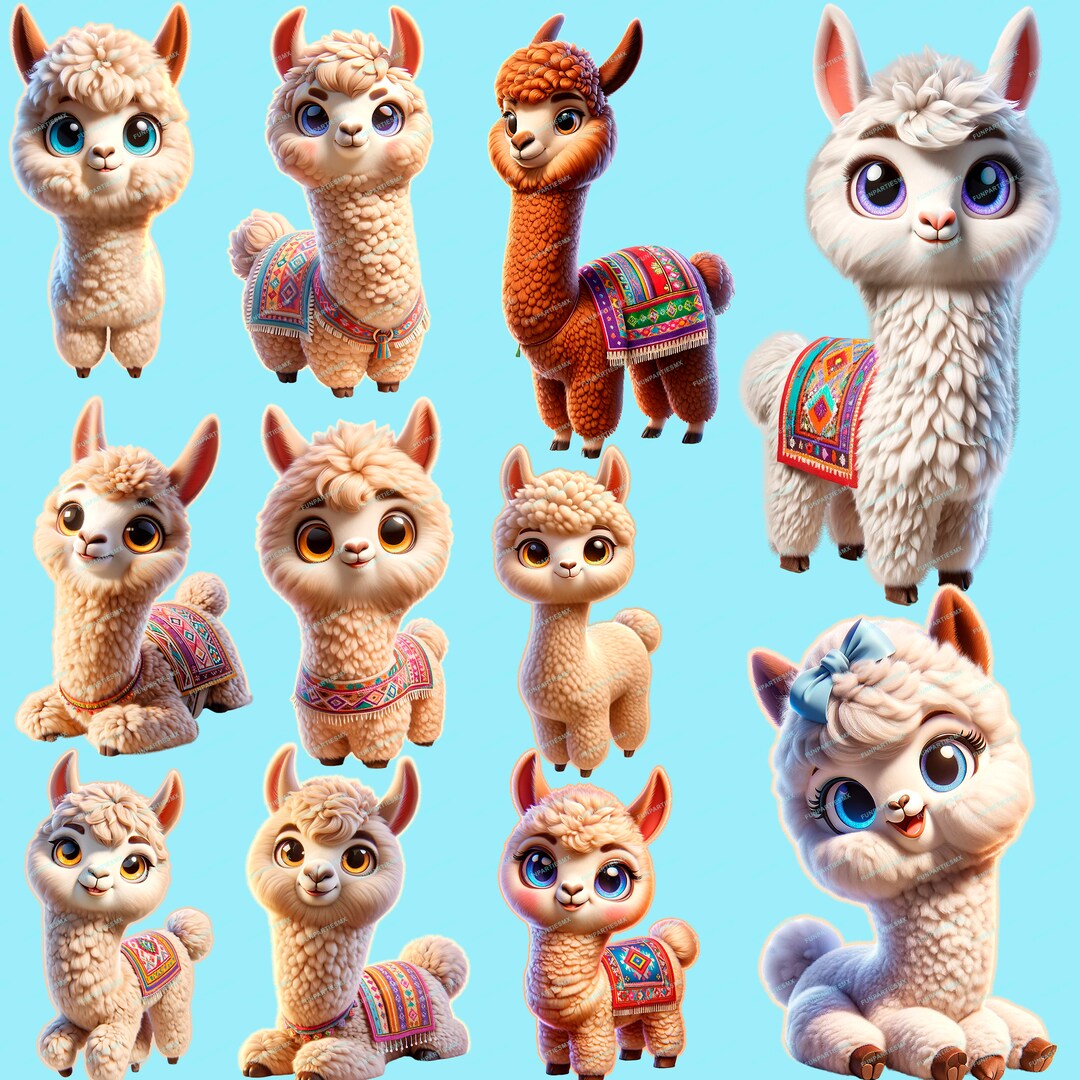 13 Clipart Cute ALPACAS or Llamas, PNG Transparent Background, Hi-res ...