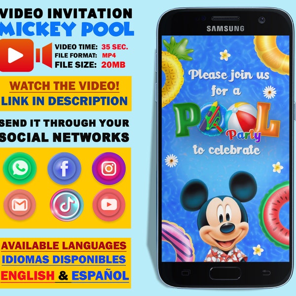 Mickey Mouse Pool Invitation Digital - Etsy