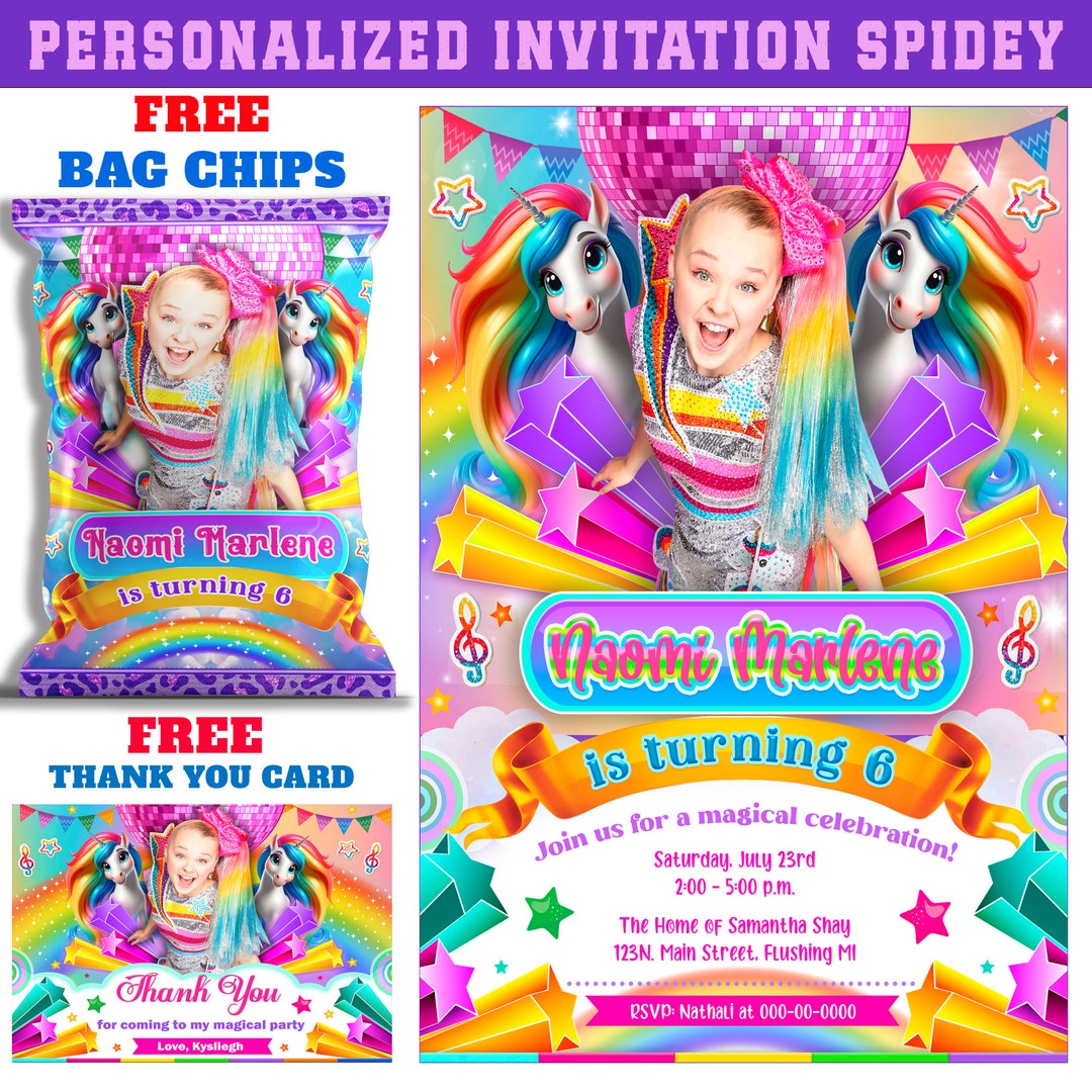 50% off - Jojo Siwa Magical Unicorns PERSONALIZED Invitation, Birthday ...