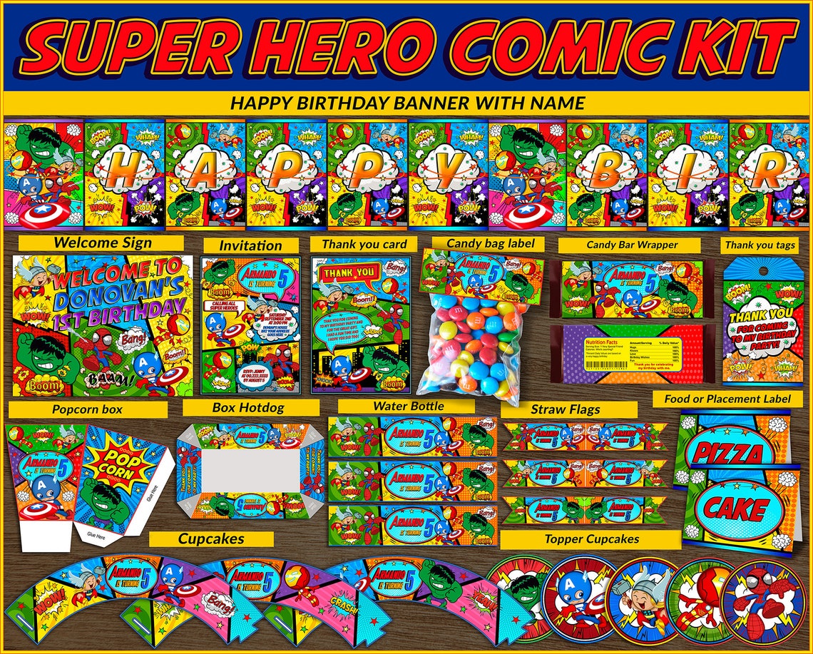 50% Off PERSONALIZED Superheros Comic Printable Kit | Etsy