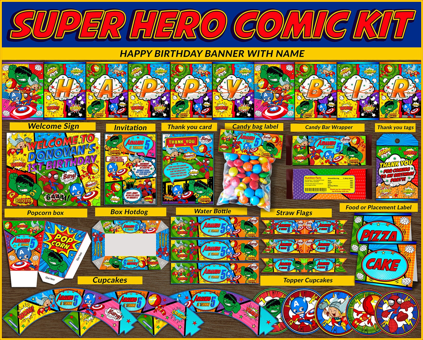 50% Off PERSONALIZED Superheros Comic Printable Kit | Etsy