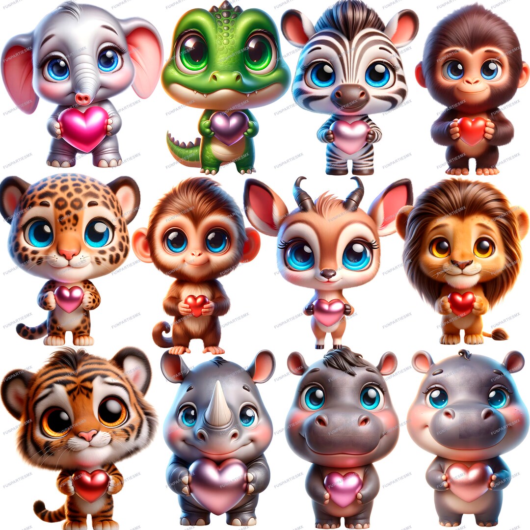 12 Clip Art Jungle Love: VALENTINE'S DAY Animal, PNG, Hi-res, Instant ...