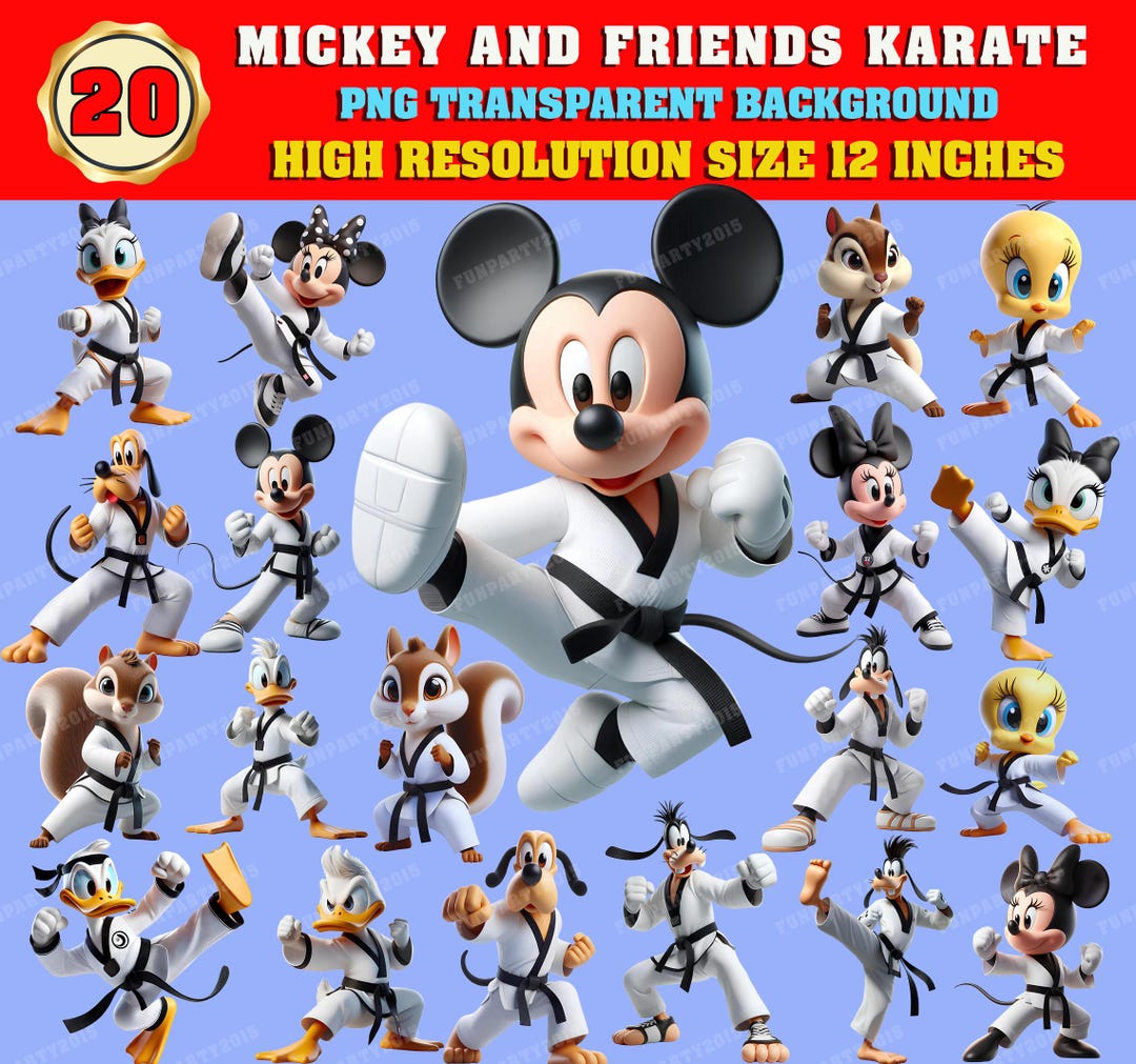 60% off - 20 Cute TAEKWONDO Mickey and Friends KARATE Party Clipart ...