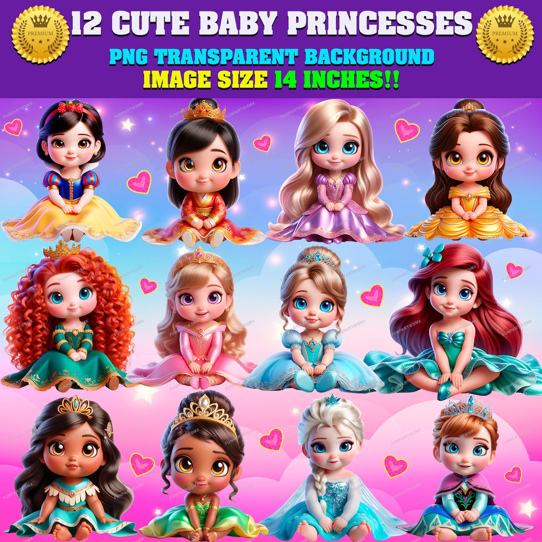 12 Cute and Adorable BABY PRINCESSES Clipart Bundle, PNG Transparent ...