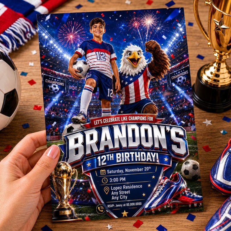 SOCCER World Cup 2026 Birthday Invitation, Personalized Football Party ...