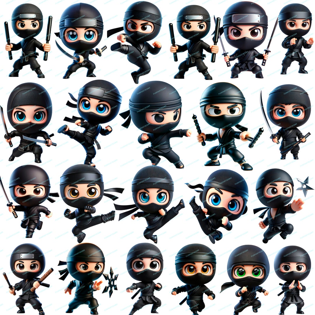 25 Cute NINJAS Boys Attack Poses Clip Art, Png Transparent Background ...