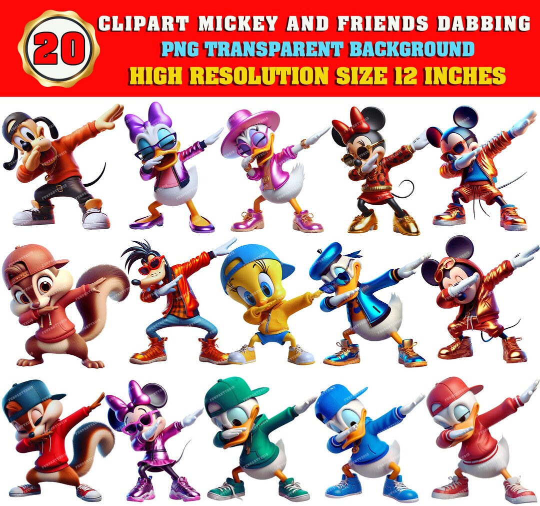 20 Cute DABBING MICKEY and FRIENDS Party Clipart Bundle, Png ...