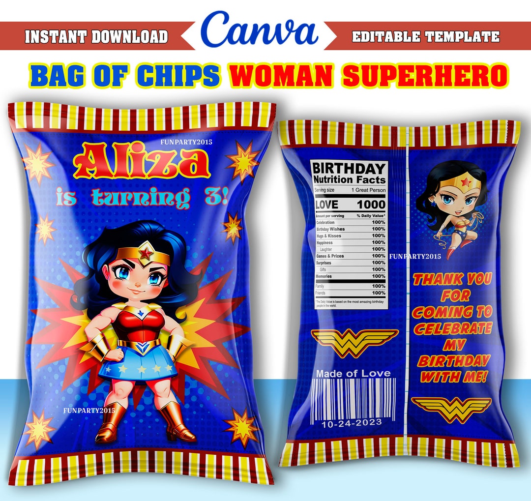 50% Off! - Cute Super Hero Little Chibi Girl CHIPS BAG, Printable and ...