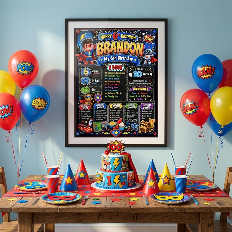 Superhero Birthday Milestone Poster, Personalized Chalkboard Sign ...