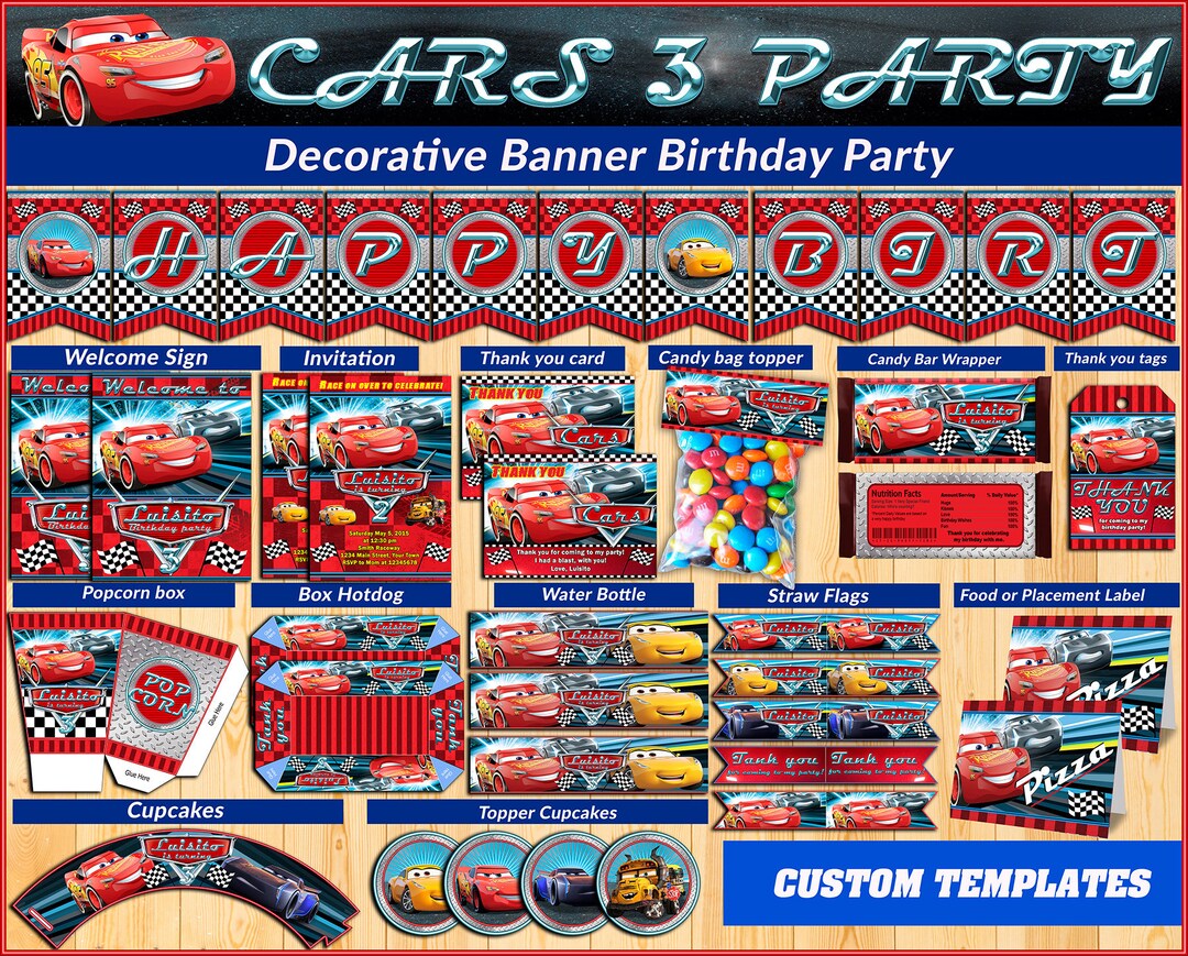 Personalized Cars 3 Birthday Party Kit – Printable Decor (digital ...